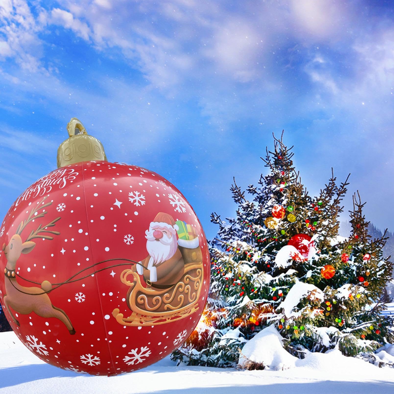 2023 Outdoor Christmas Inflatable Decorations With LED Light - 24 Inch Remote Control Christmas PVC Inflatable Ball Ornament For Xmas Holiday Yard Tree Pool Decorations