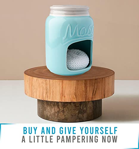 Ceramic Kitchen Sponge Holder Sink Caddy – Kitchen Décor And Accessories Farmhouse Style - Country Kitchen Sink Décor Rustic – Mason Jar Décor Sponge Holder – Scrubby Holder - Aqua Blue/Teal