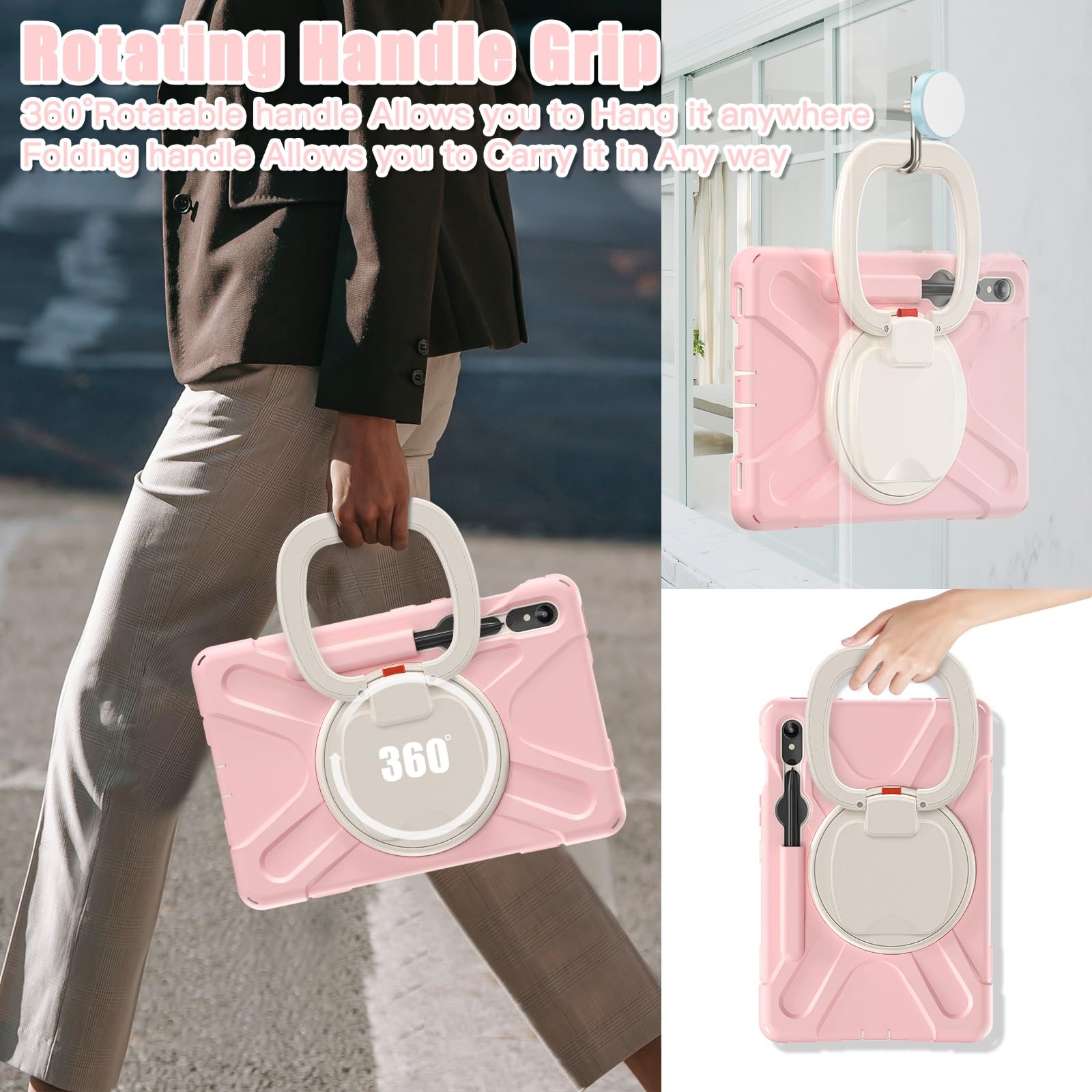 Tablet Protective Case Shockproof Heavy Duty TPU Case Compatible with Samsung Galaxy Tab S9 11 Inch 2023 X710/X716B/X718U,Rotating Kickstand Handle Shoulder Strap,Protective Cover Drop-Proof Shock-Pro