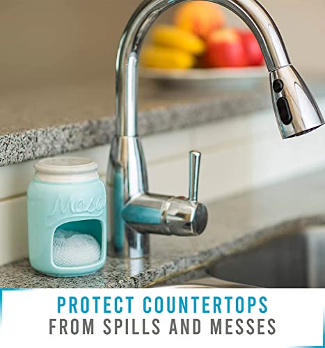 Ceramic Kitchen Sponge Holder Sink Caddy – Kitchen Décor And Accessories Farmhouse Style - Country Kitchen Sink Décor Rustic – Mason Jar Décor Sponge Holder – Scrubby Holder - Aqua Blue/Teal
