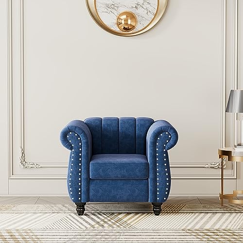 Merax, Blue 39" Modern Sofa Dutch Fluff Soft Upholstered Couch Loveseat with Solid Wood Legs for Living Room