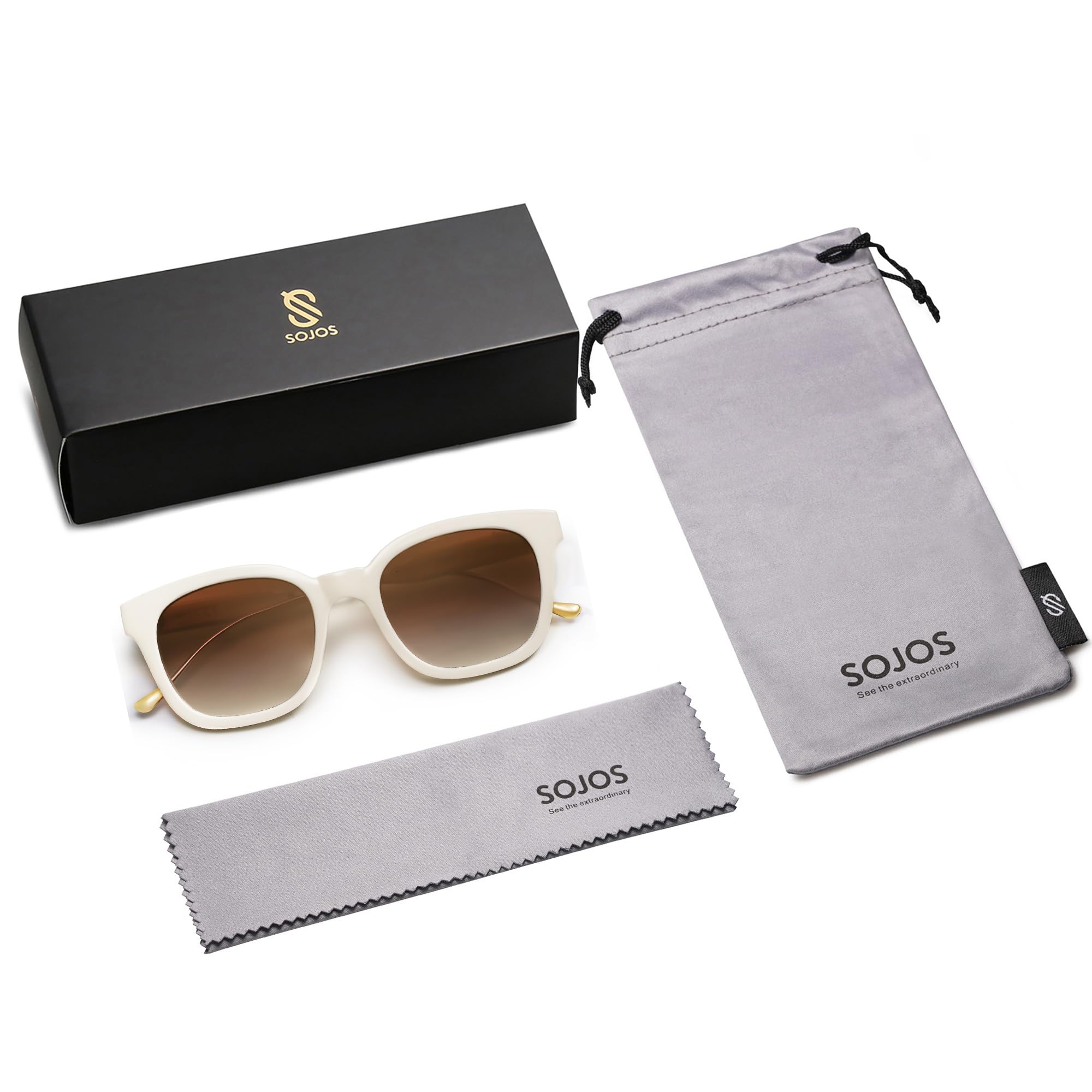 SOJOS Classic Square Polarized Sunglasses Womens Mens Retro Trendy UV400 Sunnies SJ2050, Cream/Gradient Brown