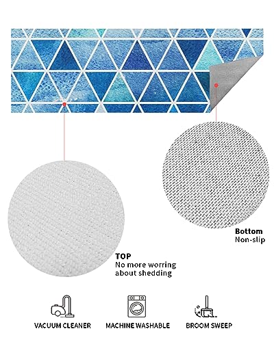 Welcome Mats, Blue Triangle Tile Pattern Door Mat, Non-Slip Absorbent Large 18x47 Inch Outdoor Indoor Mat Low-Profile Floor Mat Doormat for Entryway/Patio/Garage