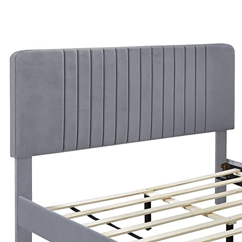 Harper & Bright Designs Full Size Upholstered Platform Bed for Boys Girls Kids Adults, No Box Spring Needed for Boys Girls Kids Adults, Velvet Fabric,Gray