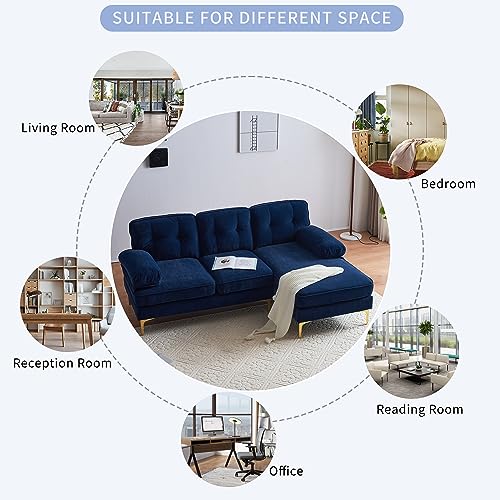 Eafurn Button Tufted Velvet Sectional, L-Shape Corner Extra Wide Chaise Lounge and Arm-Pillows, Right Hand Facing Comfy Sofa & Couches for Living Room,Up to 3 Seating Capacity, Blue 83"