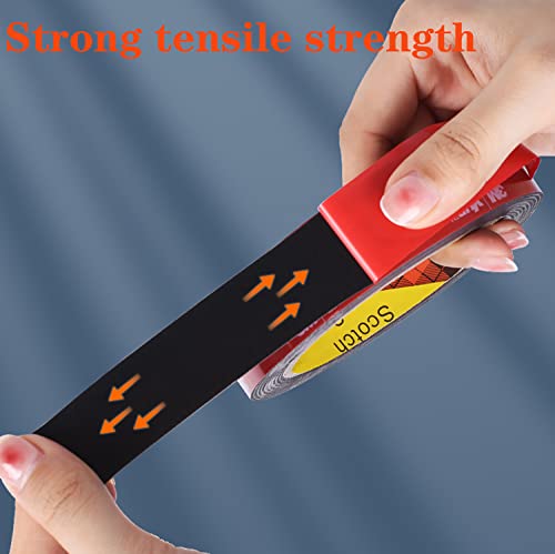 Double Sided Tape, Heavy Duty Mounting Tape, Waterproof Very High Bond Foam Tape, for Indoor Outdoor Car LED Strip Lights, and Home Office Decor （Black，1/2 in x 15.6ft）， Made of 3M Tape