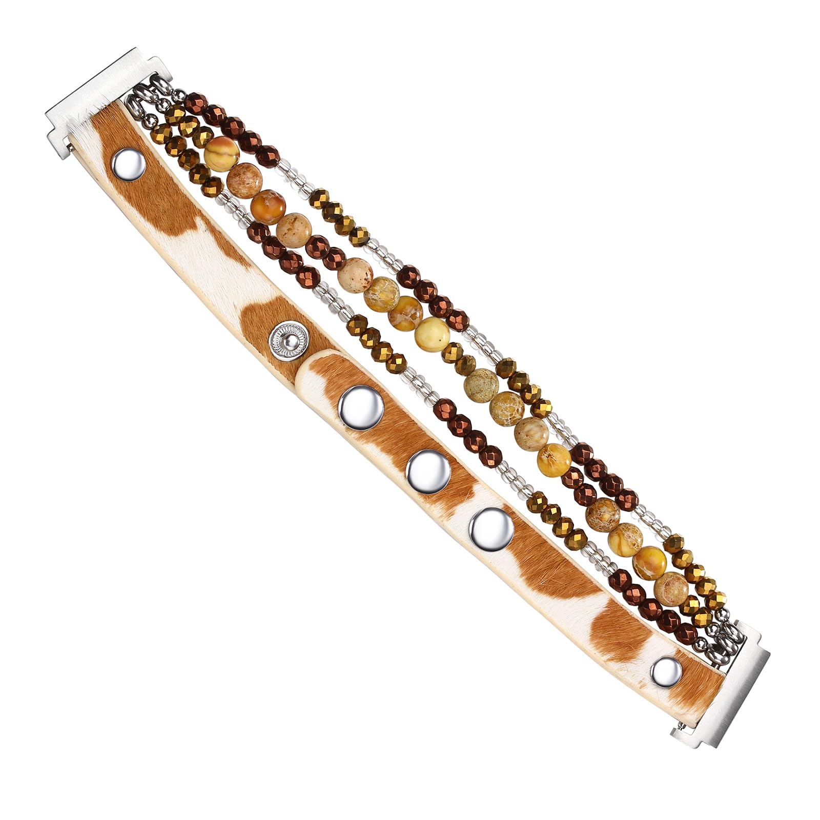 BOKIIWAY Handmade Leopard Leather Beaded Boho Watch Bracelet Band Compatible with Samsung Galaxy-Huawei -Garmin-Fossil- /20mm/22mm-Bohemian Stone Watch Strap for Women (22mm, Green Jasper)