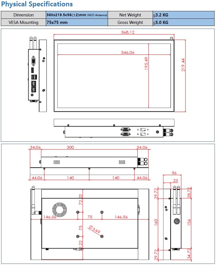 NEX TECH WP Series 15.6" All-in-one Touch PC, Projected Capacitive Touch PC, with Intel Pentium N4200 CPU, 16:9 Display 1920x1080, Industrial Panel PC