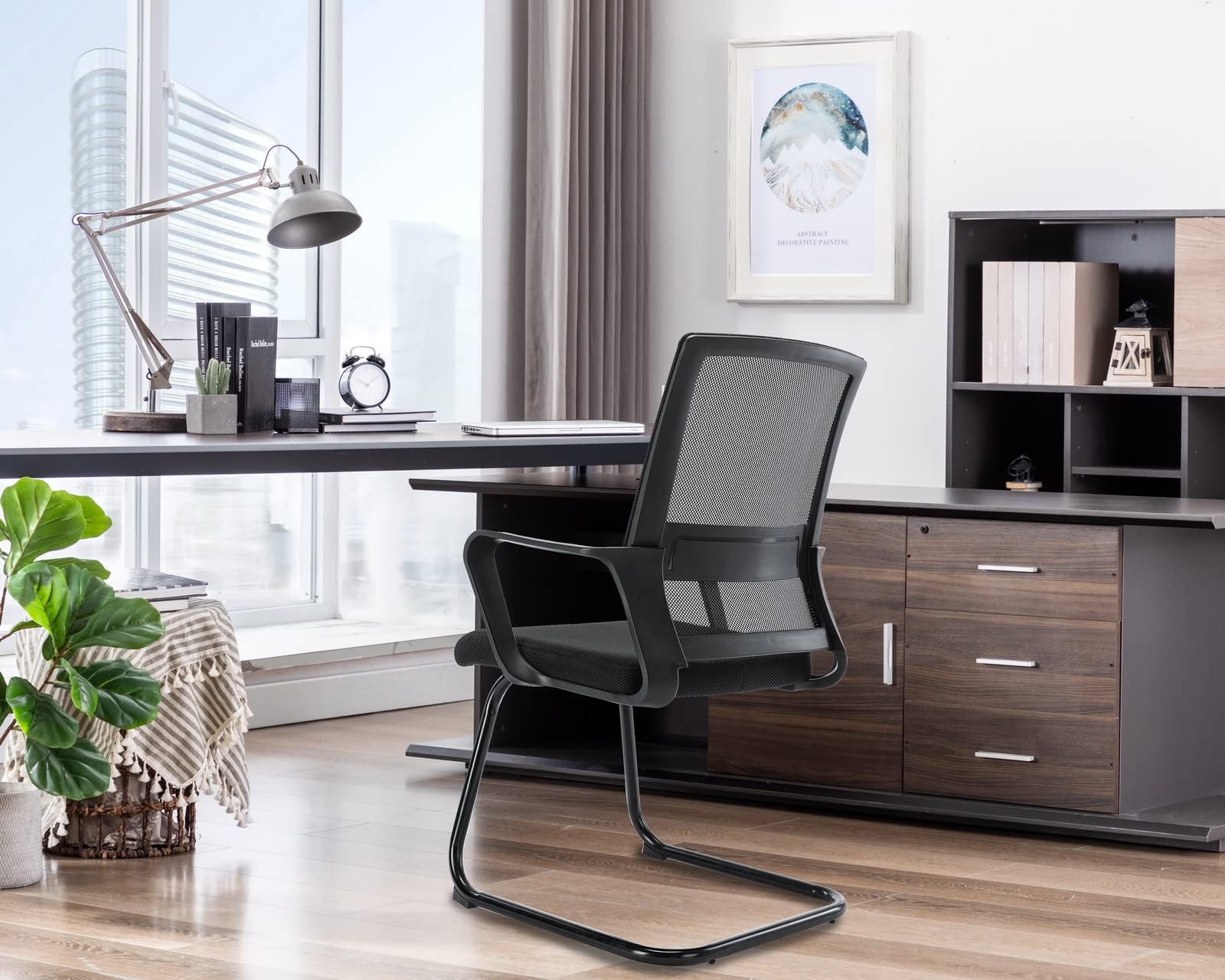 10 Pack Office Guest Chairs & Reception Chairs, Set of 10 Heavy Duty Mesh Fabric Waiting Room Chairs Meeting Room Guest Chairs with Sled Base, Black