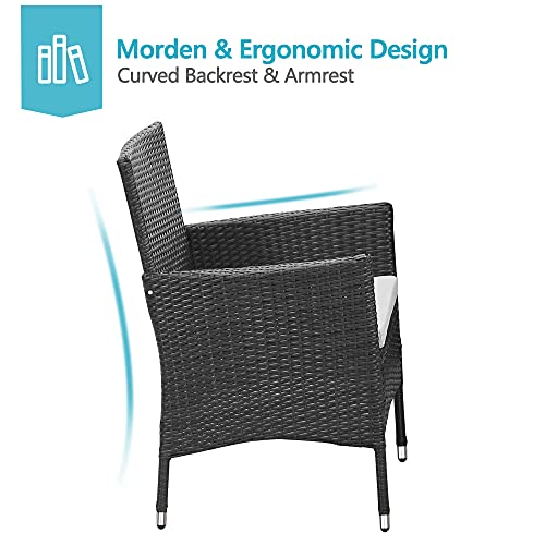Odoor Direct 5 Piece Patio Dining Set, Patio Table and Chairs Set for 4, Wicker Outdoor Furniture, Square Tempered Glass Tabletop with Umbrella Hole, for Balcony, Backyard, Front Porch,Grey