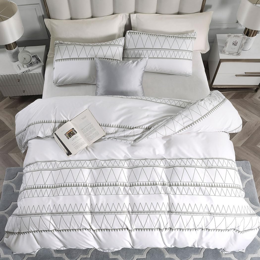 Tokokimo Duvet Cover Set King Size, 3 Pc White Soft Boho Aztec Bohemian Bedding Duvet Cover Sets with Zipper Closure Corner Ties