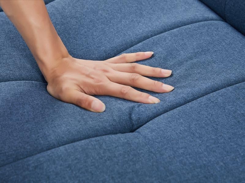 Fangflower Blue Tufted Back Sofa Bed Mid-Century Convertible Sleeper Futon with Tapered Wood Legs for Living Room Apartment Lounge