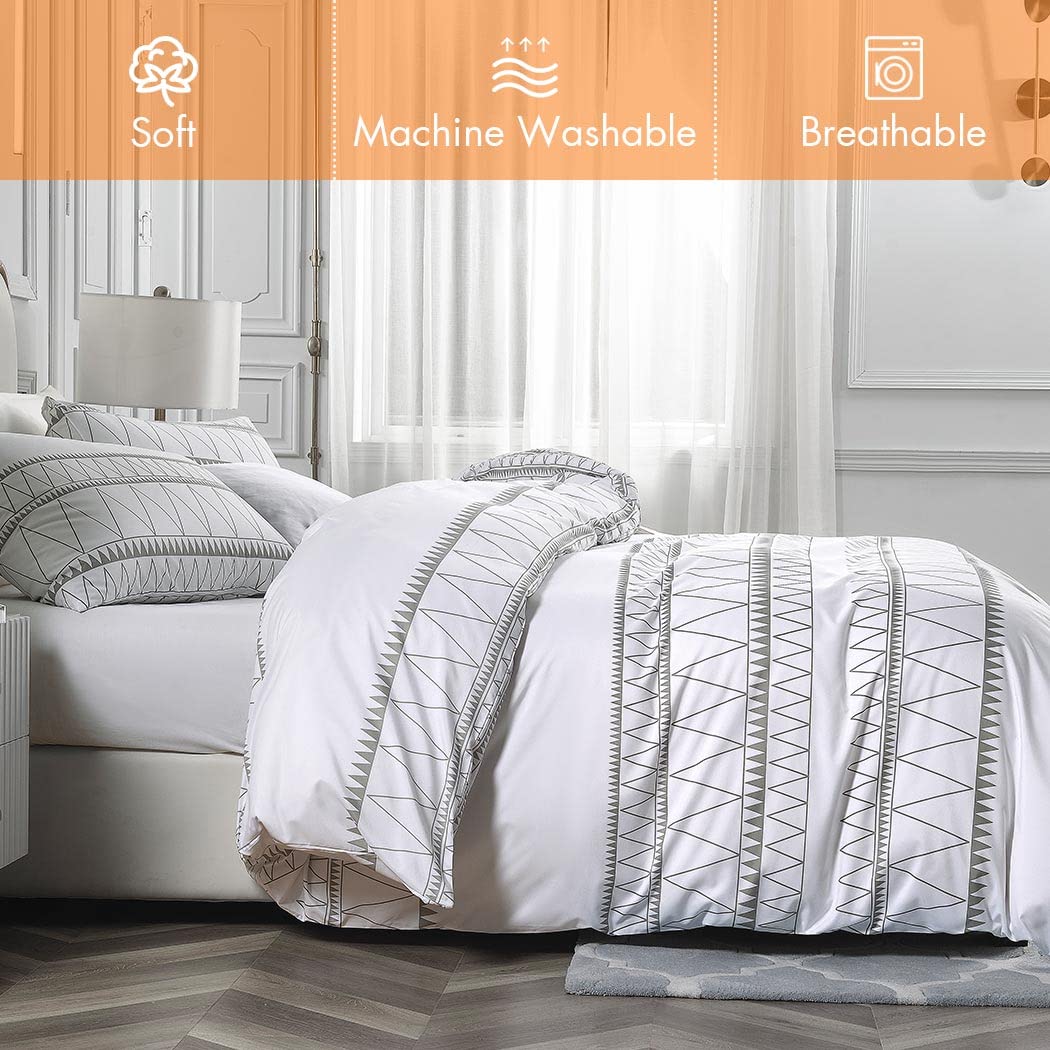 Tokokimo Duvet Cover Set King Size, 3 Pc White Soft Boho Aztec Bohemian Bedding Duvet Cover Sets with Zipper Closure Corner Ties