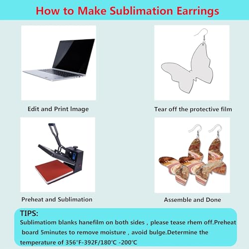 144 pcs Sublimation Earring Blanks Bulk MDF Animals Double-Sided Printing Halloween Christmas Sublimation Earring Blanks with Earring Hooks and Jump Rings (Butterfly)