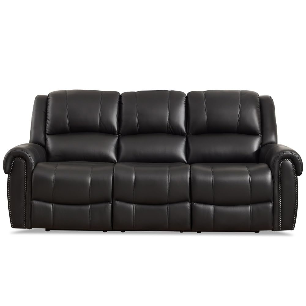 Hydeline Marco Top Grain Leather Zero Gravity Reclining Sofa Couch, 88.5", Black, Memory Foam, Pocket Coils and Control Panel