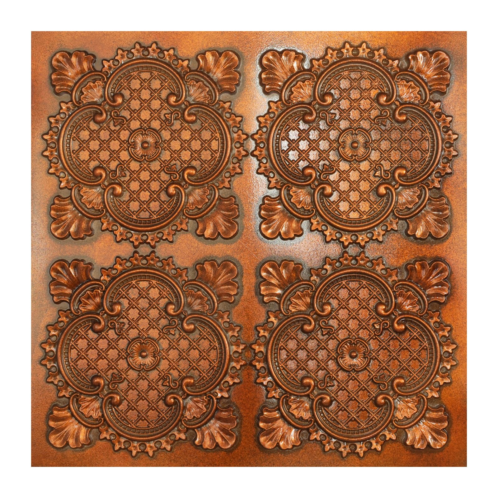 PAINTSDECOR Faux Plastic Ceiling Tiles Peel and Stick Tin Ceiling Tiles Distressed for Cafe Club Salon Hotel Store Bar 2'x2' PL80 Archaic Copper 10pcs