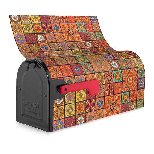 Portuguese Tiles Mailbox Covers Magnetic Standard Size 21" X 25.5" Mailbox Cover Waterproof Sun Protection Mailbox Wraps Post Letter Box Cover for Outdoor Garden Home Decor