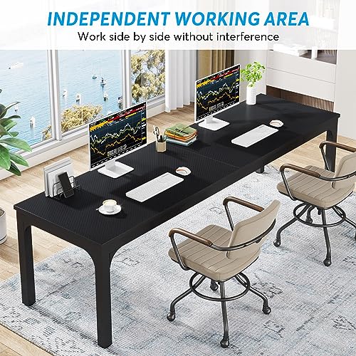 LITTLE TREE 78.7 Inches Extra Long Two Person Office Desk,Double Workstation for Home Office,Black