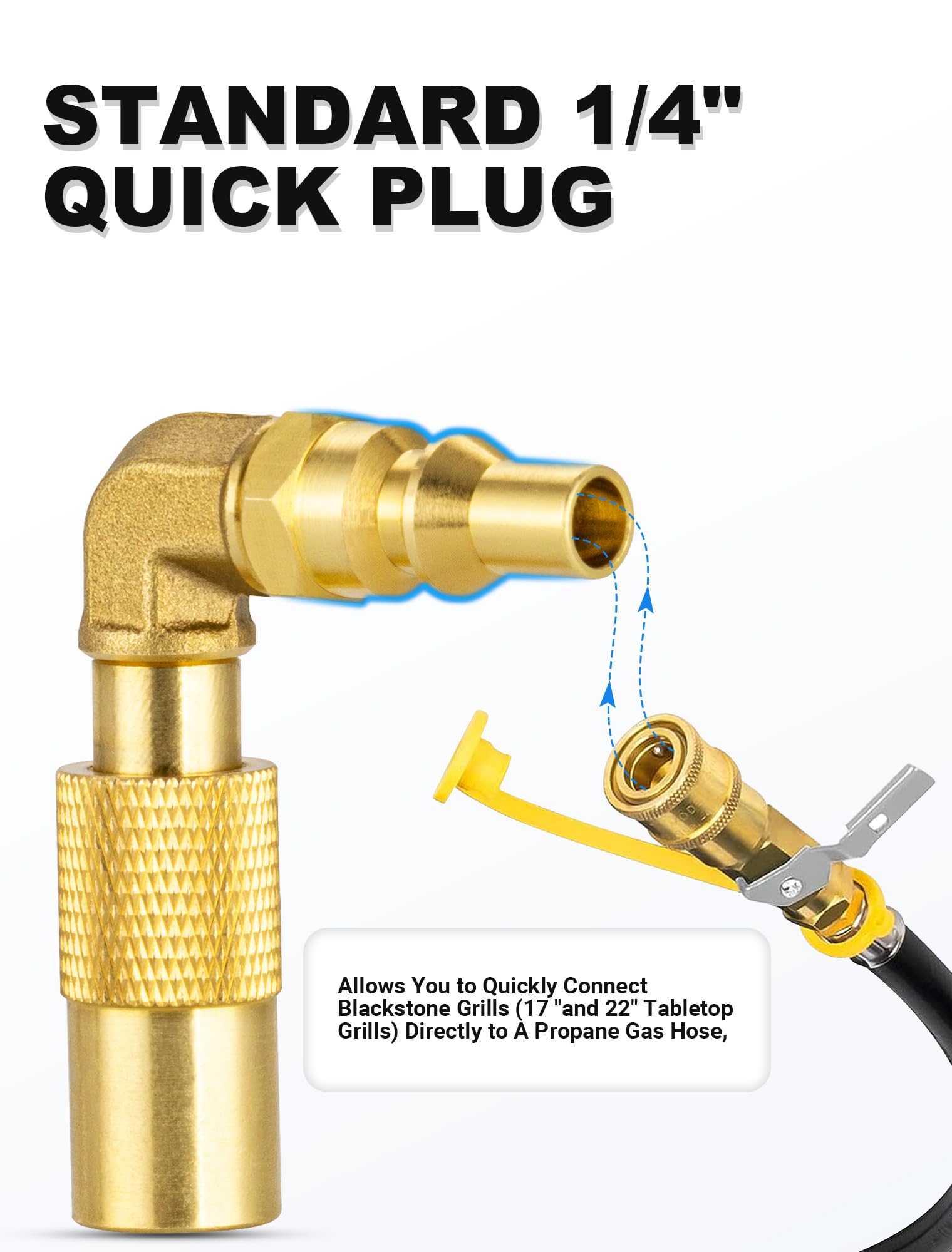 SARDVISA Portable 1/4 Inch RV Quick Connect Fitting, Brass 90 Degree Elbow Propane Conversion Adapter for Blackstone Tabletop Grill - 17 Inch and 22 Inch Portable Gas Griddle