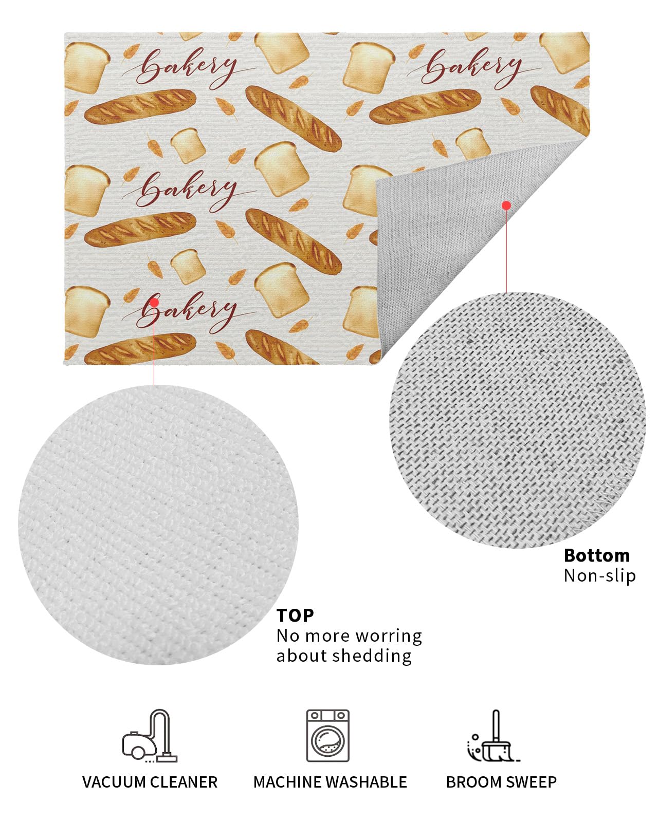Indoor Outdoor Mats, Dessert Baking Bread and Baguette Tile Pattern Door Mat, Non-Slip Absorbent Resist Dirt Entrance Mat Washable Welcome Mats for Entryway, Low-Profile Floor Mats