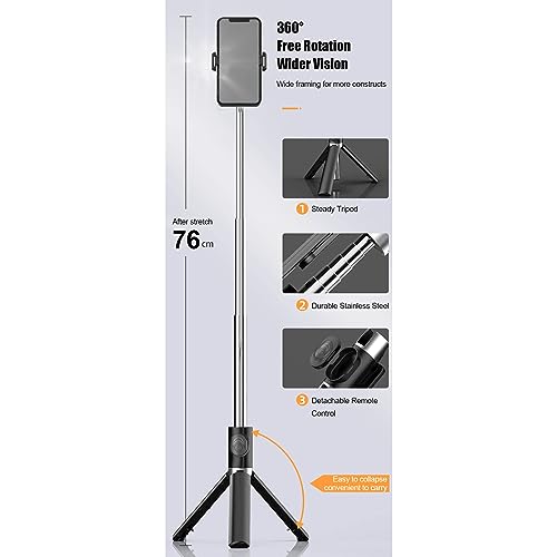 Selfie Stick Retractable Selfie Stick Smartphone Tripod All in One Mobile Phone Tripod with Wireless Remote Shutter (Pink)