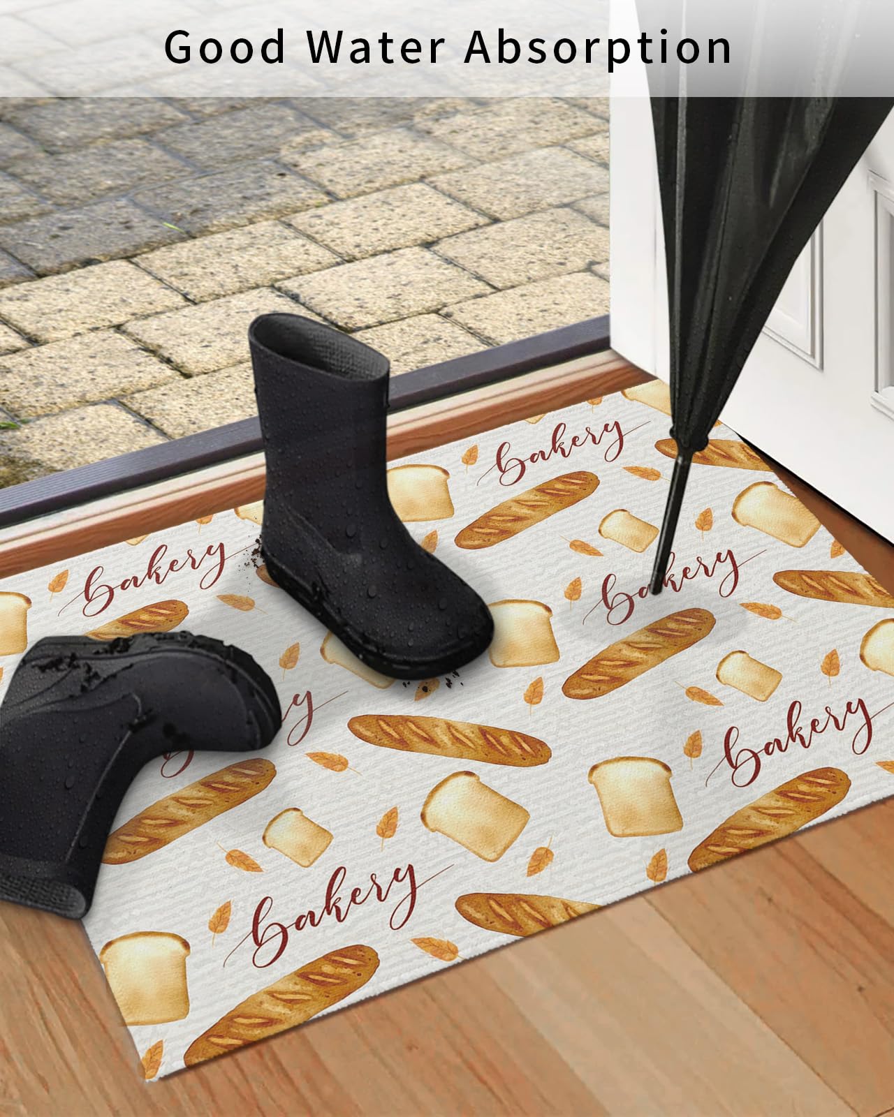 Indoor Outdoor Mats, Dessert Baking Bread and Baguette Tile Pattern Door Mat, Non-Slip Absorbent Resist Dirt Entrance Mat Washable Welcome Mats for Entryway, Low-Profile Floor Mats
