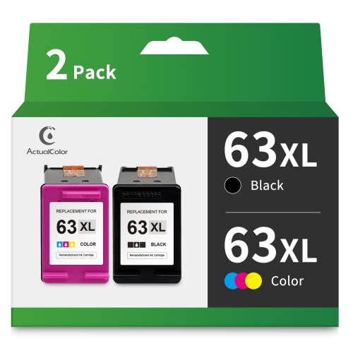 ActualColor C 63XL Remanufactured Ink Cartridge Replacement for HP 63XL 63 XL Ink Cartridge Combo Pack for OfficeJet 3830 5255 5258 4655 Envy 4520 DeskJet 3632 1112 3630,Black Color