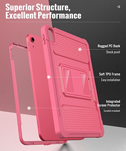 MoKo Case for iPad 10th Generation 10.9 inch 2022, Shockproof Dual Layer Full Body Cover with Kickstand for Kids and Built-in Screen Protector for iPad 10th Gen 2022, Support Touch ID, Watermelon Red