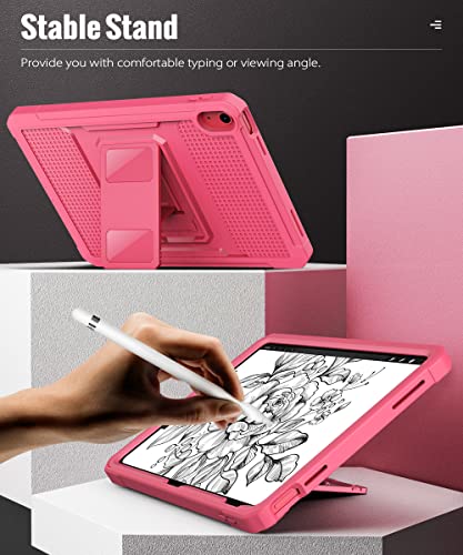 MoKo Case for iPad 10th Generation 10.9 inch 2022, Shockproof Dual Layer Full Body Cover with Kickstand for Kids and Built-in Screen Protector for iPad 10th Gen 2022, Support Touch ID, Watermelon Red