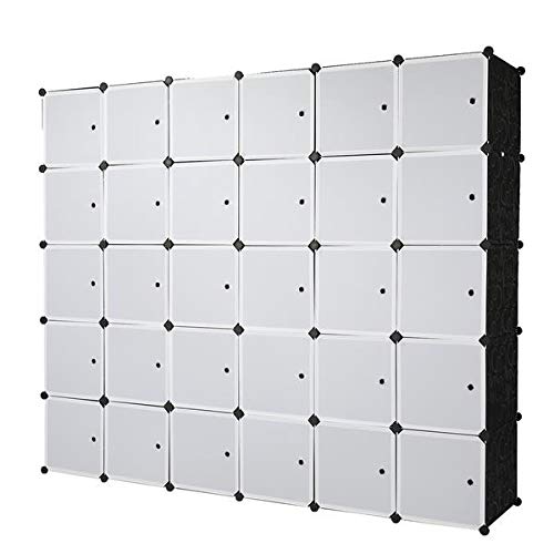 Stylish Cube Wardrobe with Hanging Rod - Modular Closet Cabinet with White Doors