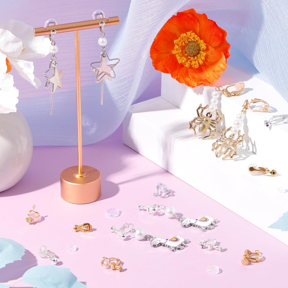 SUNNYCLUE 1 Box 48Pcs Earring Converters Clip-on Earrings Converter Components Stud Earring Findings Silicone Earring Pads Earrings Cushions Non-Pierced Clip on Converters for Studs Jewelry Making