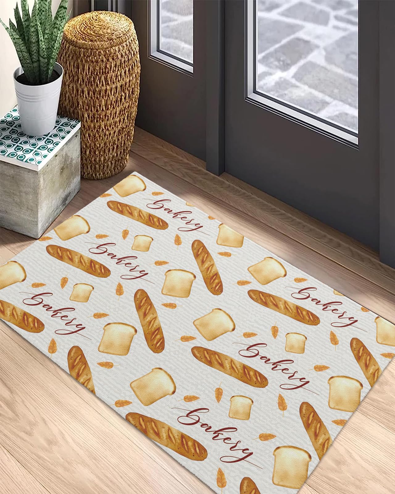 Indoor Outdoor Mats, Dessert Baking Bread and Baguette Tile Pattern Door Mat, Non-Slip Absorbent Resist Dirt Entrance Mat Washable Welcome Mats for Entryway, Low-Profile Floor Mats