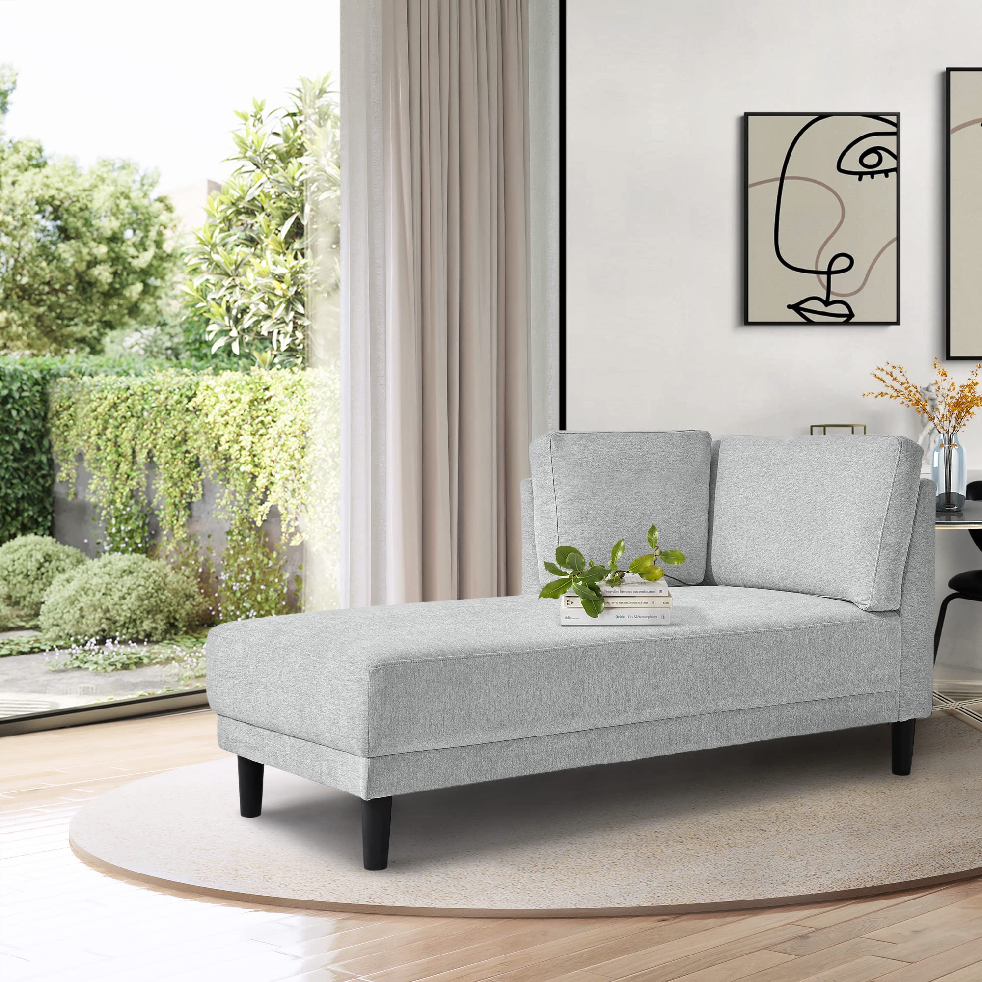 KoiHome 65" Mid-Century Modern Fabric Corner Chair, Upholstered Indoor Chaise Lounge, Sleeper One-Arm Recliner Daybed Sofa Bed for Bedroom,Office,Small Living Room,Apartment, Polyester, Grey