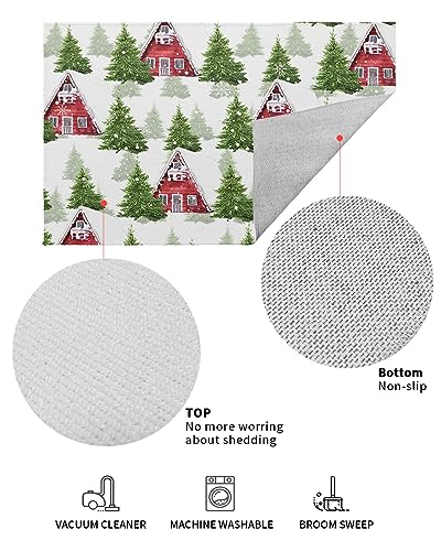Indoor Outdoor Mats, Christmas Tree and Farm Barn Tile Pattern Door Mat, Non-Slip Absorbent Resist Dirt Entrance Mat Washable Welcome Mats for Entryway, Low-Profile Floor Mats