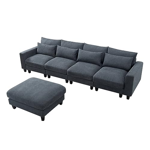 Lepfun Oversized Fabric Set, Extra Large L Shaped Reversible Chaise Sectional Couch, 124.4” Width, 4 Seat Modular Sofa with Storage Ottaman, Dark Grey