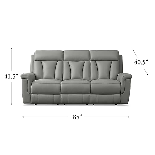Hydeline Rhapsody Top Grain Leather Power Zero Gravity Reclining Sofa Couch 85", Silver Gray, Memory Foam, Pocket Coils and Control Panel