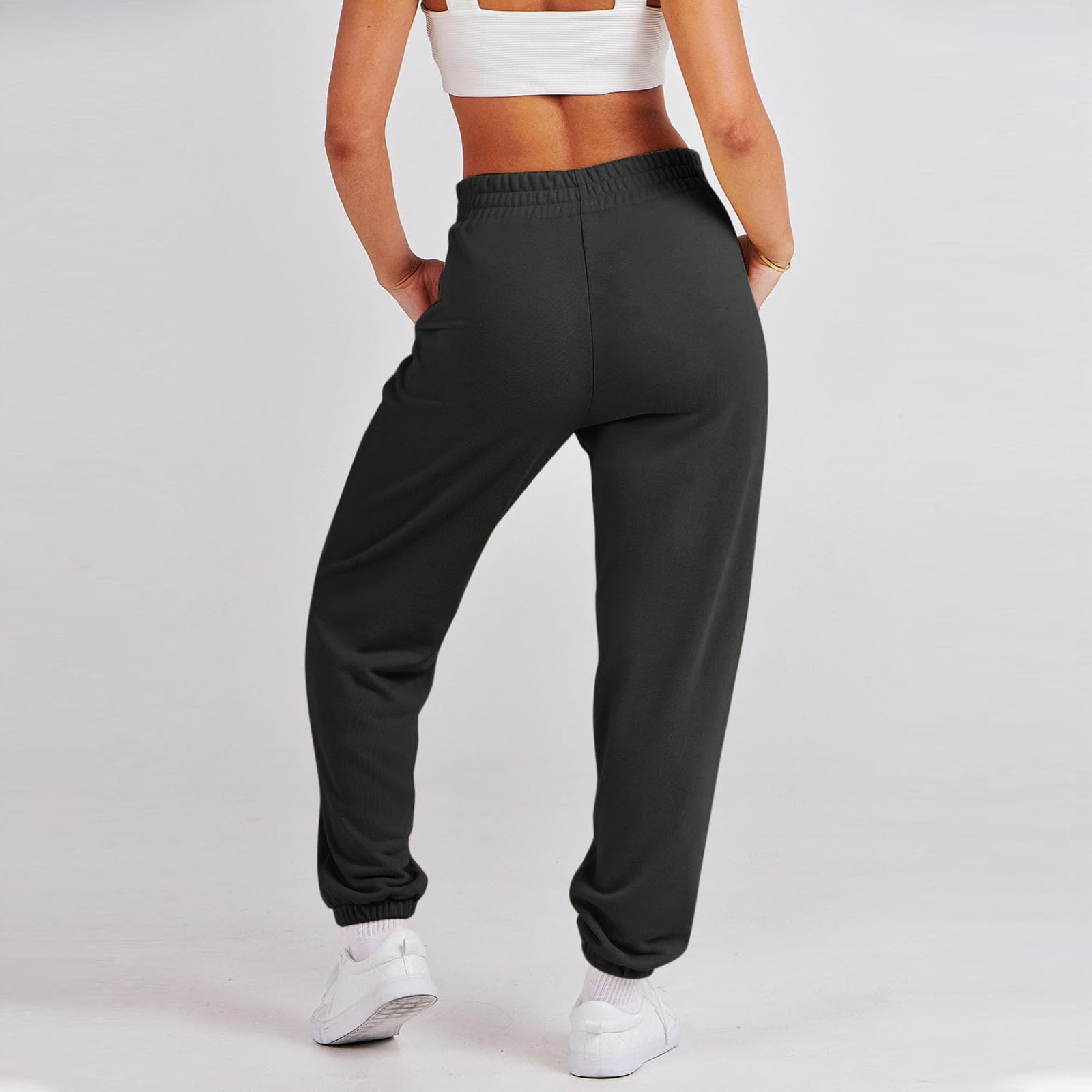 Women's Cinch Bottom Sweatpants Pockets High Waist Spory Gym Athletic Fit Jogger Pants Lounge Elastic Waist Stretchy Trousers