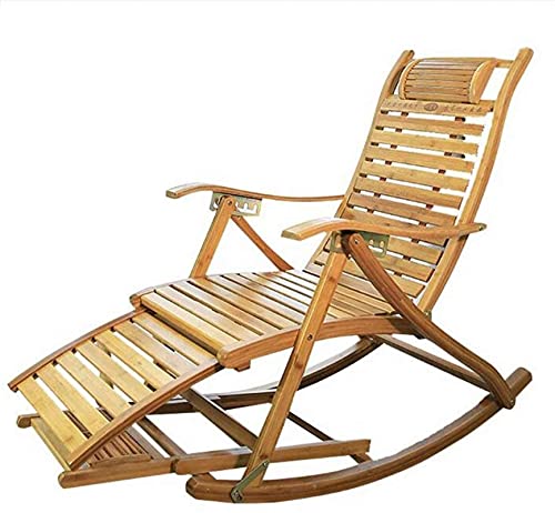 Lounge Chair, Recliner Camping Chairs Garden Loungers Folding Chair Bamboo Recliner Folding Rocking Chair - Balcony Home Lounge Chair, Adjustable Backrest Elderly Chair, Portable Outdoor Sun Lounger (