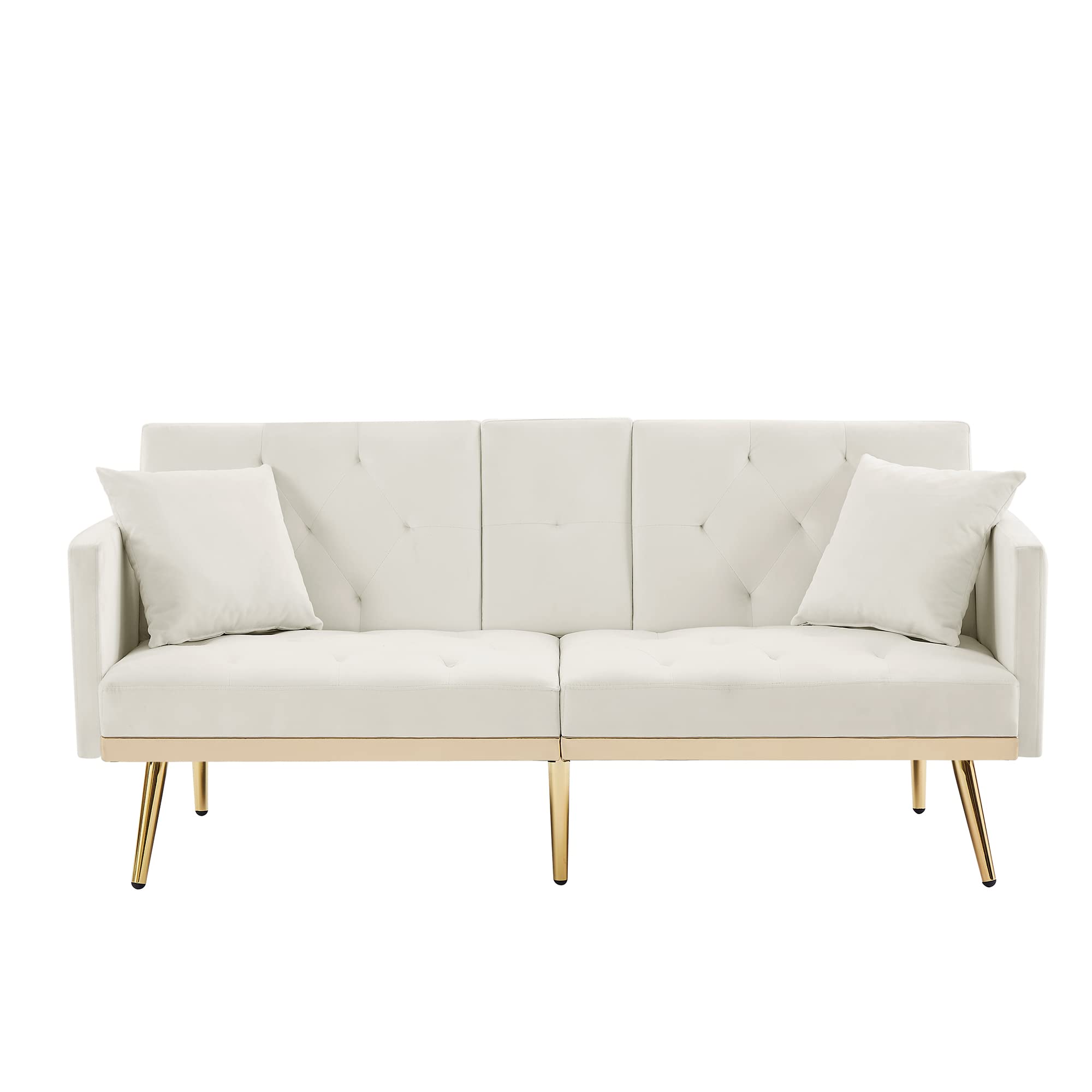 Velvet Upholstered Folding Futon Sofa Bed with 2 Cup Holders, 69.2" Modern Convertible Loveseat Couch Adjustable Recliner Love Seat with Side Pockets for Living Room Bedroom Office Small Places