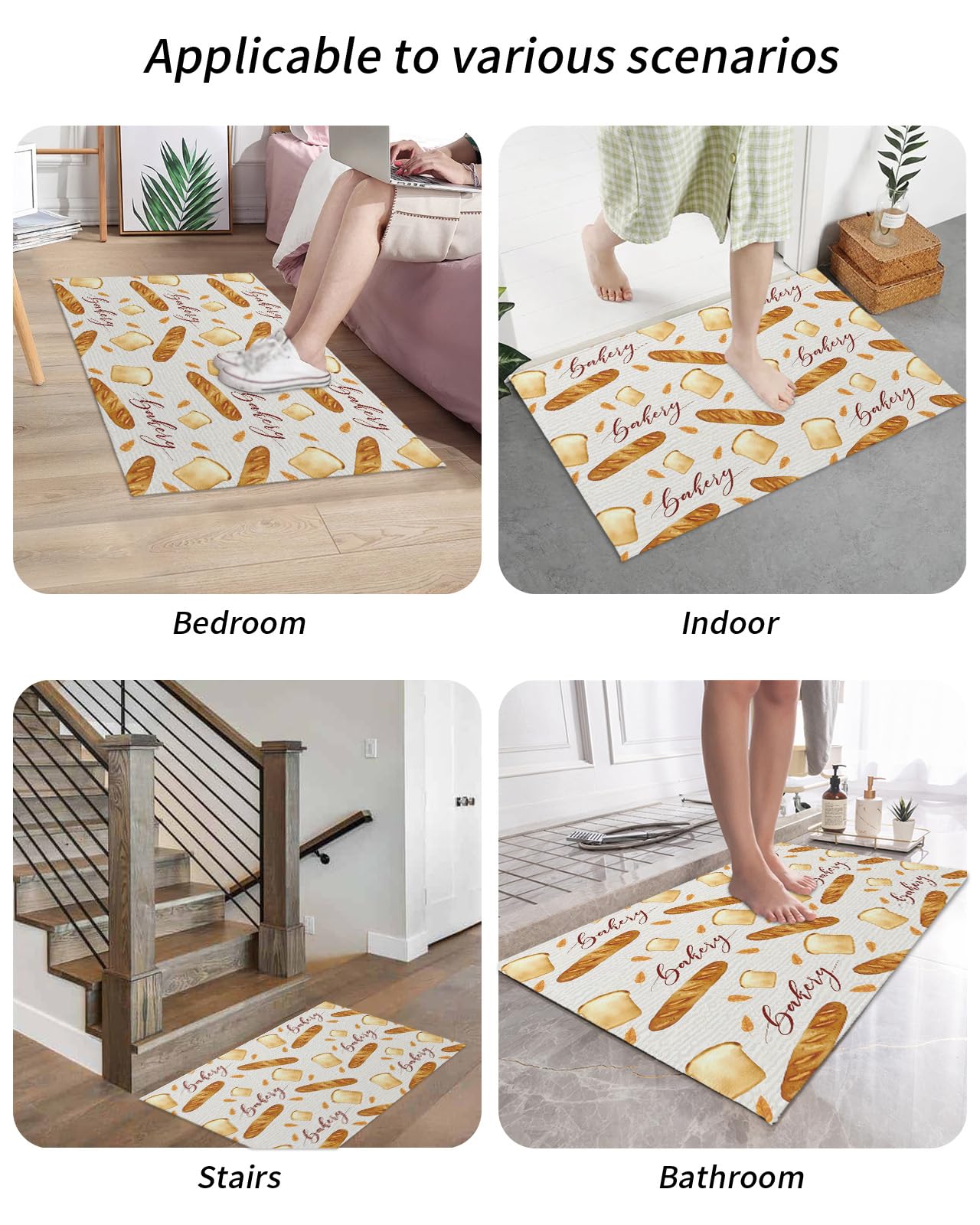 Indoor Outdoor Mats, Dessert Baking Bread and Baguette Tile Pattern Door Mat, Non-Slip Absorbent Resist Dirt Entrance Mat Washable Welcome Mats for Entryway, Low-Profile Floor Mats