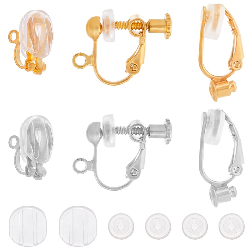 SUNNYCLUE 1 Box 48Pcs Earring Converters Clip-on Earrings Converter Components Stud Earring Findings Silicone Earring Pads Earrings Cushions Non-Pierced Clip on Converters for Studs Jewelry Making