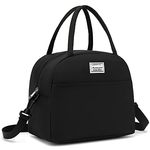 XQXA Lunch Bag Reusable Insulated Cooler Water Resistant Lunch Box Adult Tote Lunch Bag for Women /Men Work Picnic Beach or Travel-Black