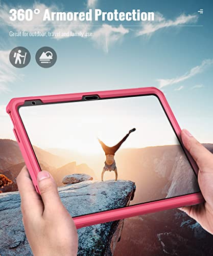 MoKo Case for iPad 10th Generation 10.9 inch 2022, Shockproof Dual Layer Full Body Cover with Kickstand for Kids and Built-in Screen Protector for iPad 10th Gen 2022, Support Touch ID, Watermelon Red