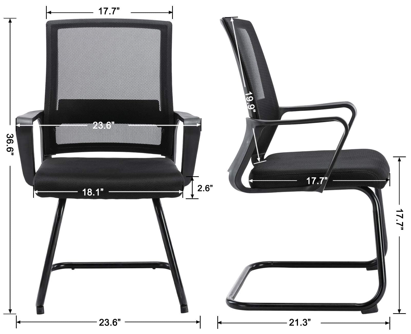 10 Pack Office Guest Chairs & Reception Chairs, Set of 10 Heavy Duty Mesh Fabric Waiting Room Chairs Meeting Room Guest Chairs with Sled Base, Black