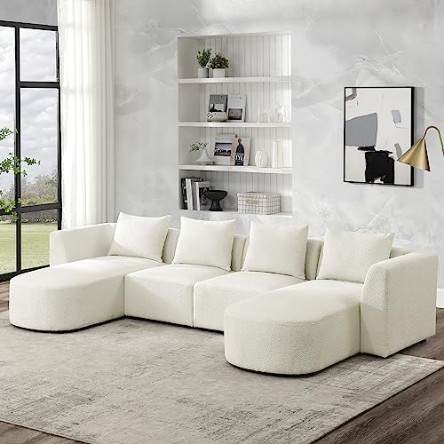 U-Shaped Stylish Comfy Sectional Sofa Couch with 2 Single Seats and Lounge Chaises, Oversized Modern DIY Combination Convertible Modular Sofa&Couch, Cloud Deep Seater Cozy Sofá for Living Room