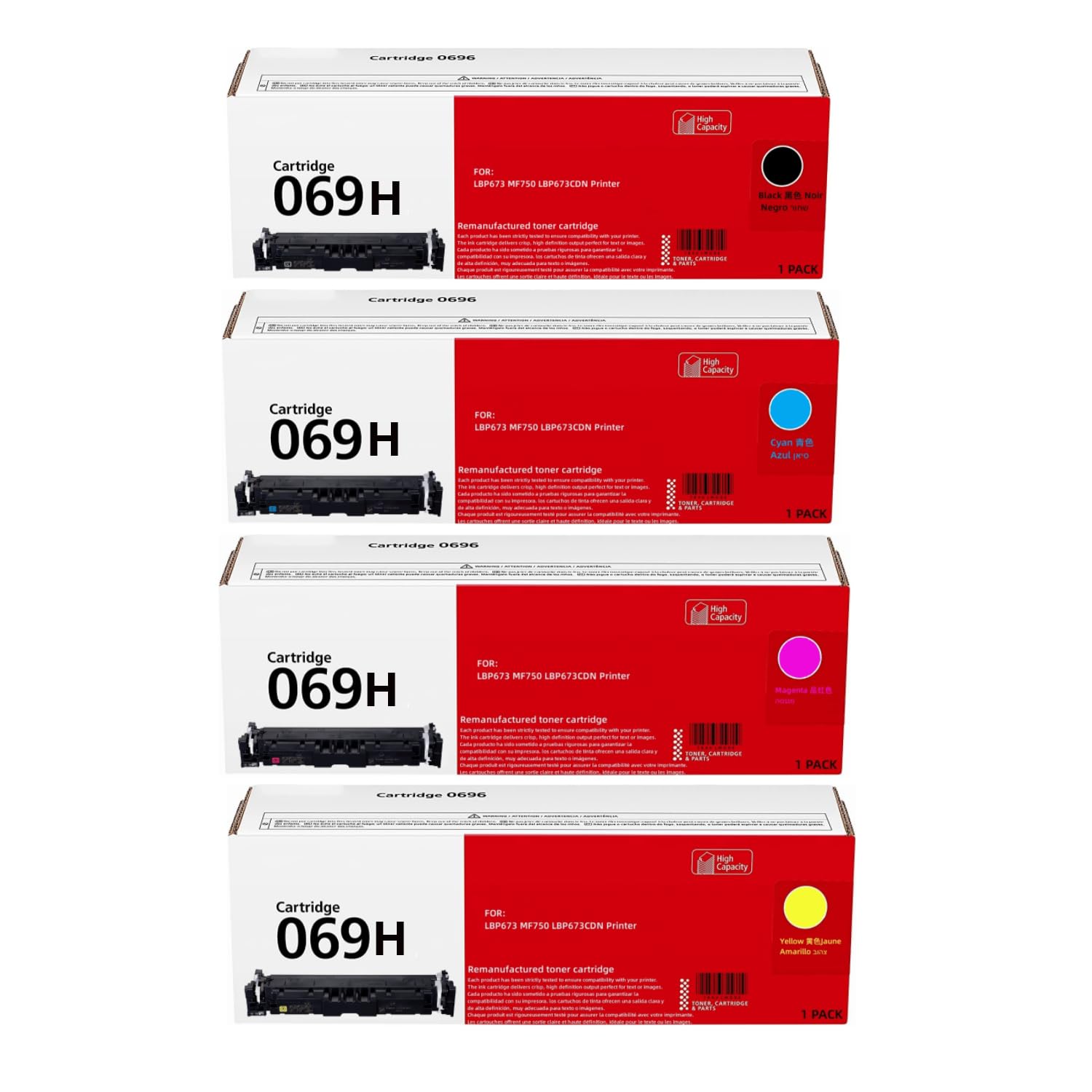 069H 069 High Capacity Toner Cartridge Compatible with Canon 069H 069 Toner use for Canon Color imageCLASS MF753Cdw MF751Cdw LBP674Cdw.Black Cyan Yellow Magenta