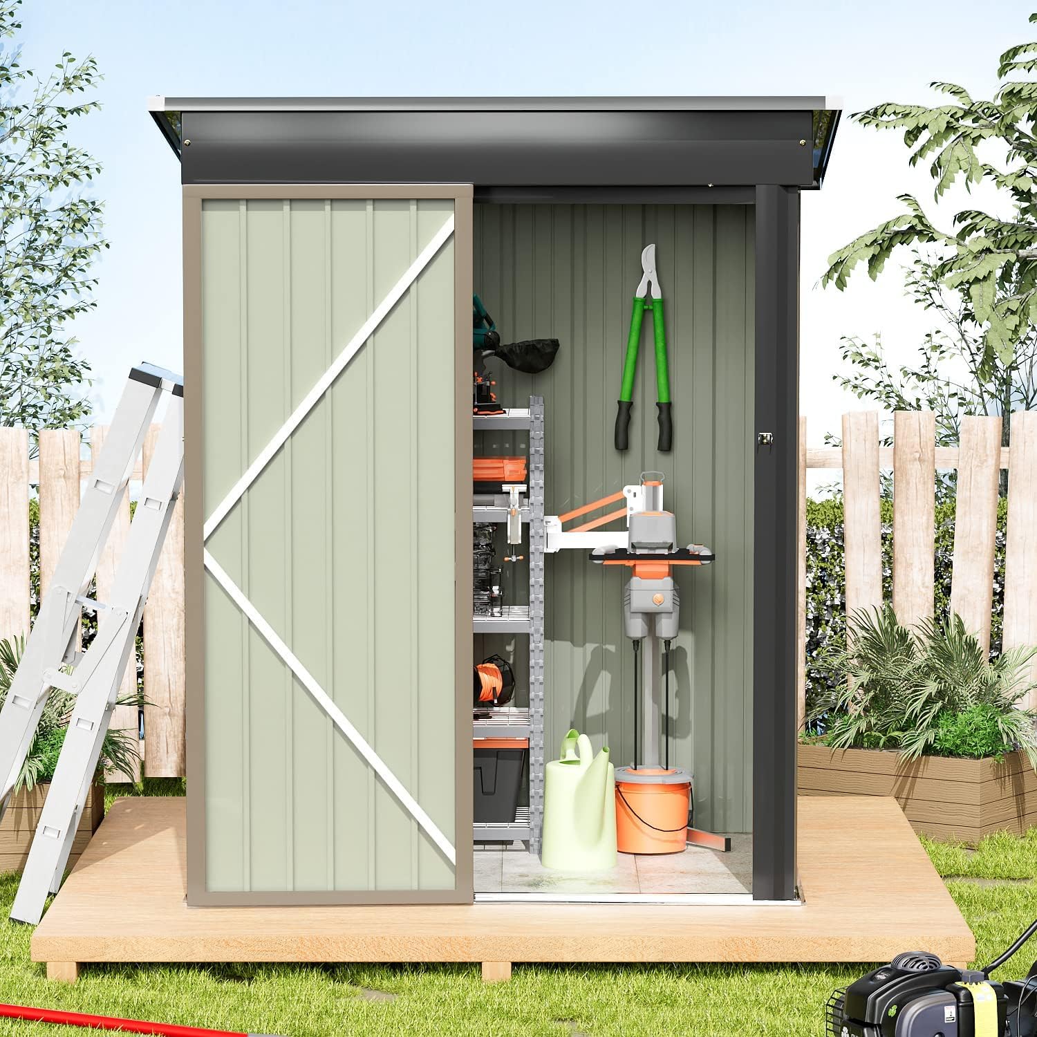 Metal Outdoor Storage Shed 5FT x 3FT, Steel Utility Tool Shed Storage House with Door & Lock, for Backyard Garden Patio Lawn (5' x 3'), Brown