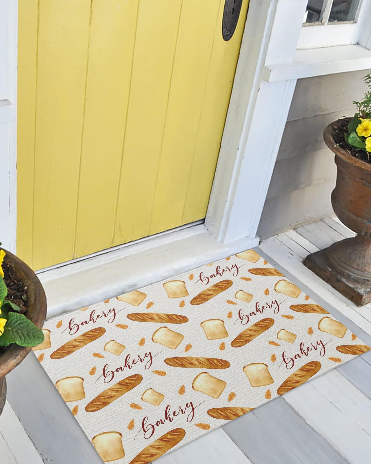 Indoor Outdoor Mats, Dessert Baking Bread and Baguette Tile Pattern Door Mat, Non-Slip Absorbent Resist Dirt Entrance Mat Washable Welcome Mats for Entryway, Low-Profile Floor Mats