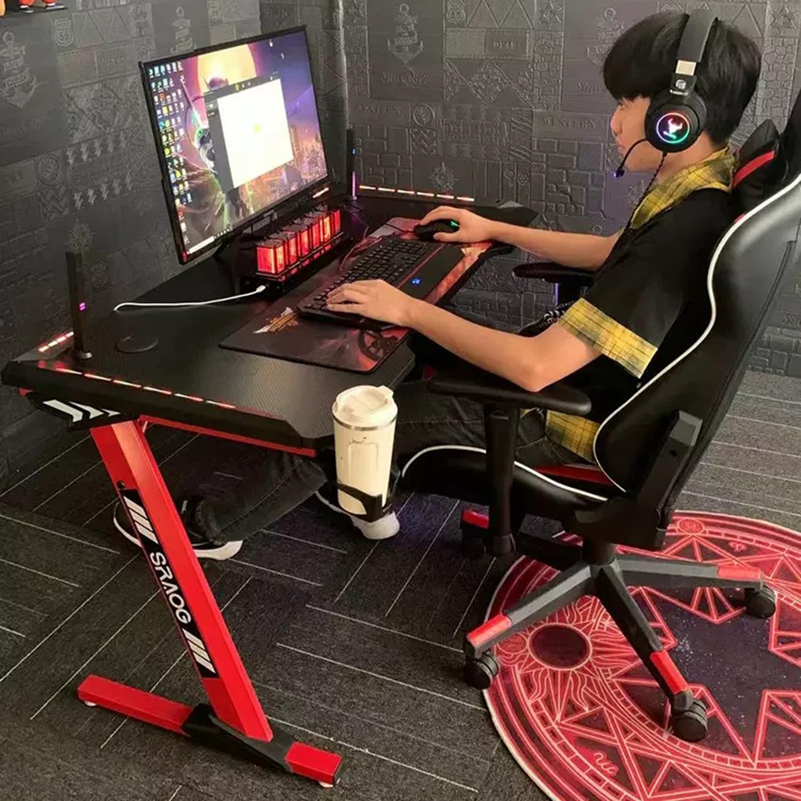 Writing Work Desk Gaming Table Desktop PC Table Home Bedroom Desk Writing Desk Office Desk Game Athletic Table with Lights PC Table Home Office Desk (Color : B, Size : 120 * 60 * 73cm)
