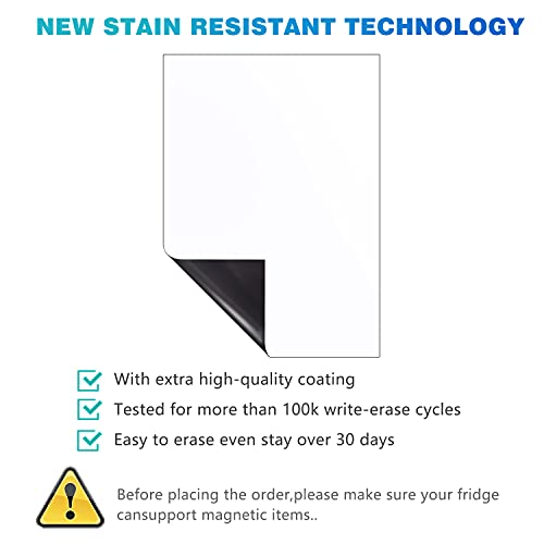 Whiteboard Magnetic Dry Erase Board Self Adhesive for Any Smooth Surface with New Stain Resistant Technology,Home Kitchen Fridge Shopping List and Office Notice Board (12β X 8β)